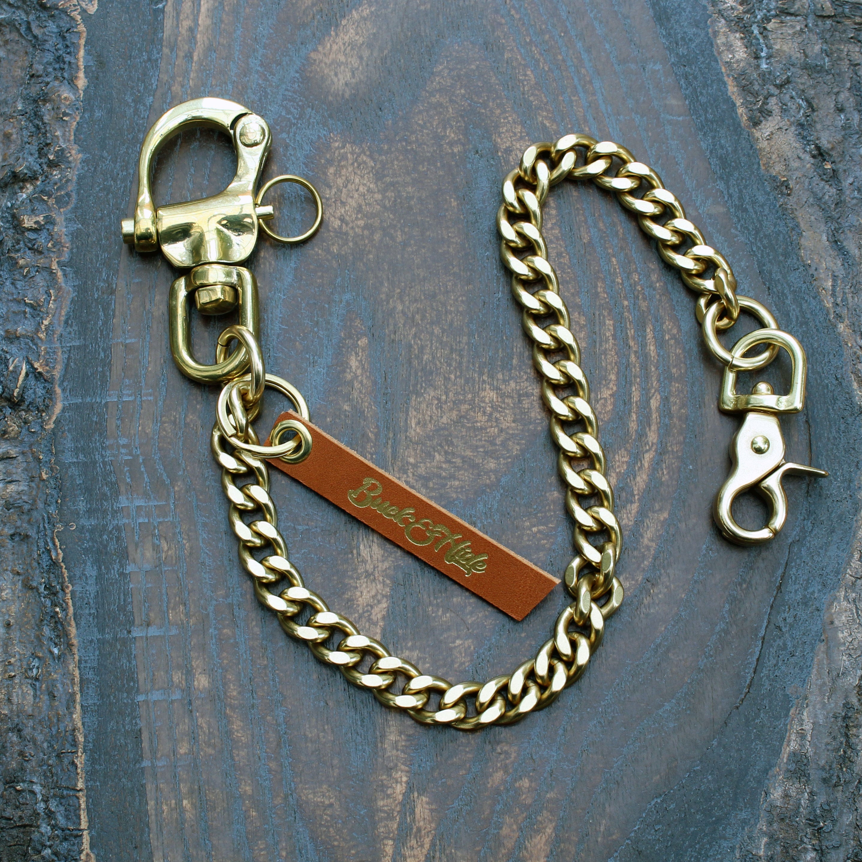 Heavy duty brass wallet chain, solid brass opening shackle | Buck&Hide